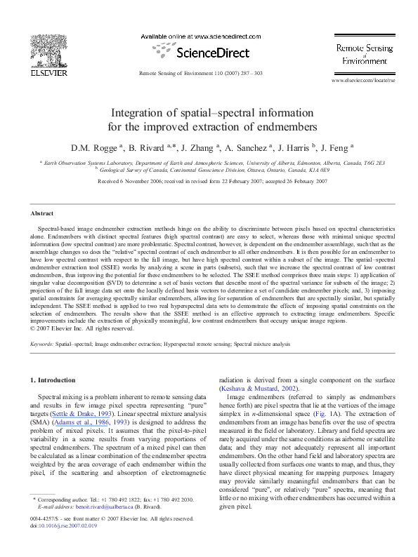 Pdf Integration Of Spatial Spectral Information For The Improved Extraction Of Endmembers