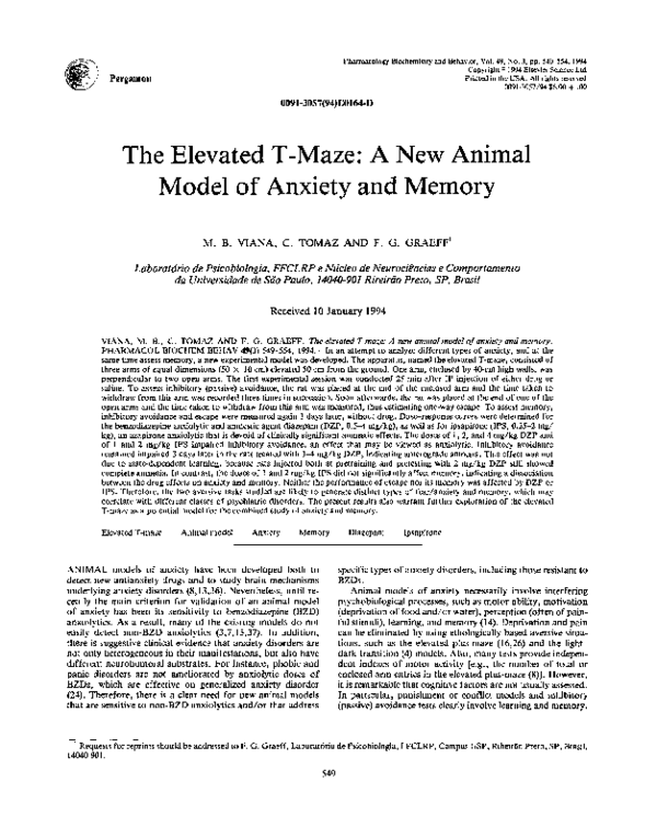 (PDF) The elevated T-maze: A new animal model of anxiety and memory