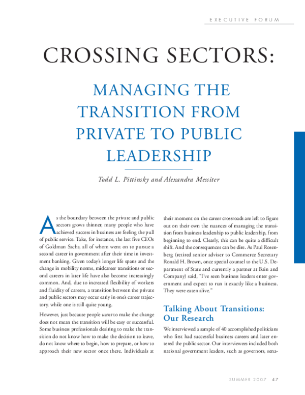 (PDF) Crossing sectors: Managing the transition from private to public ...