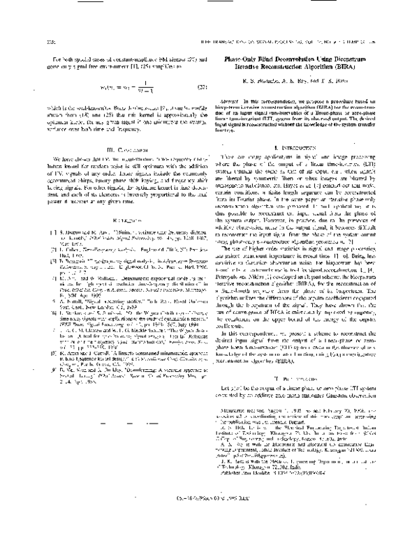 (PDF) Phase-only blind deconvolution using bicepstrum iterative reconstruction algorithm (BIRA