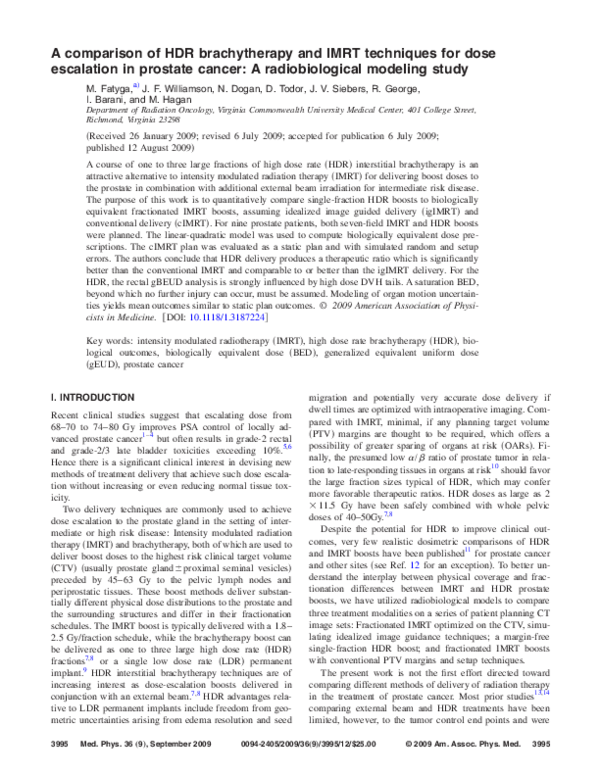 (PDF) A comparison of HDR brachytherapy and IMRT techniques for dose ...