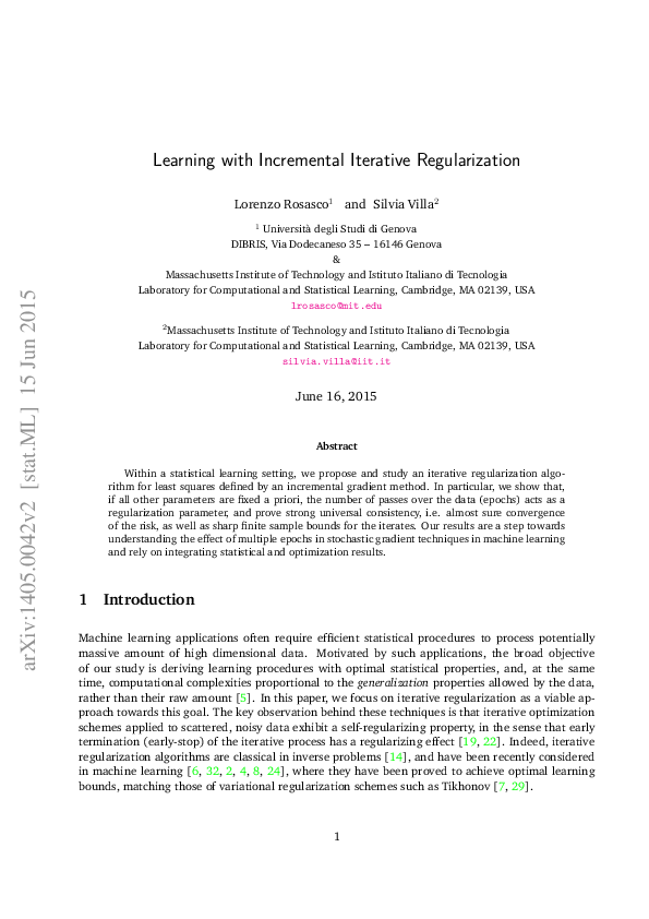 (PDF) Regularization by Early Stopping for Online Learning Algorithms