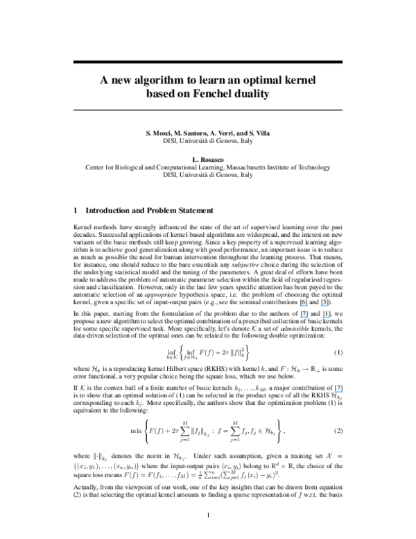 (PDF) A new algorithm to learn an optimal kernel based on Fenchel duality