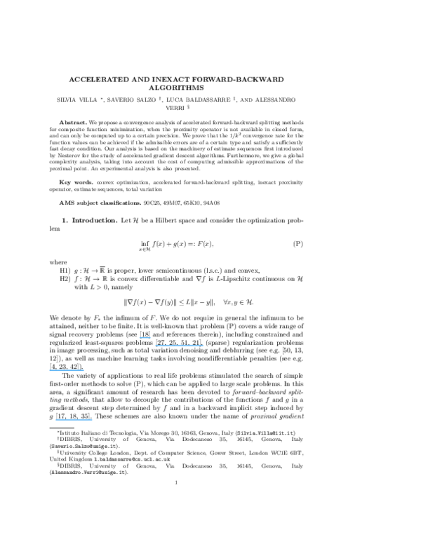 Pdf Accelerated And Inexact Forward Backward Algorithms