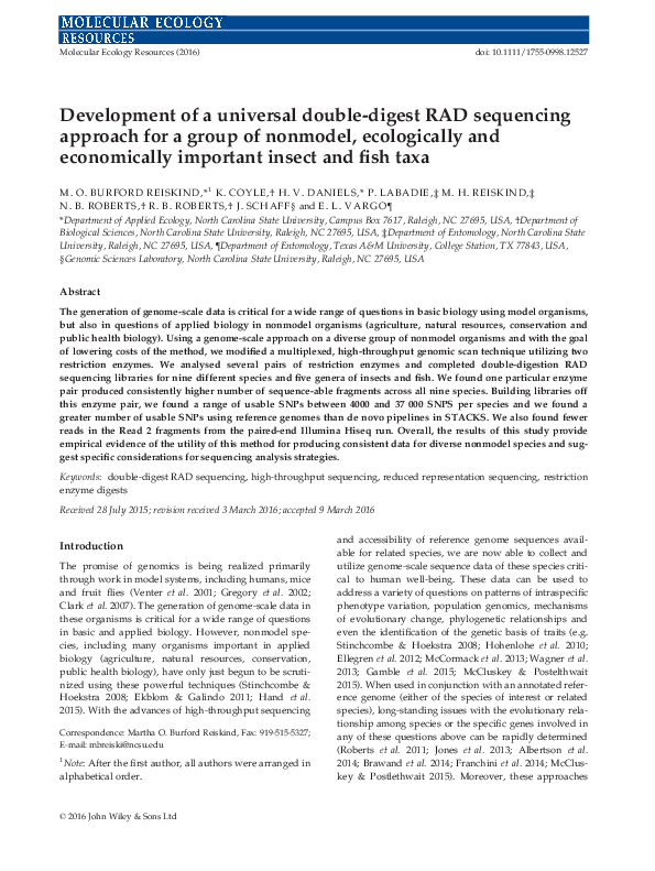 (PDF) Development of a universal double-digest RAD sequencing approach ...
