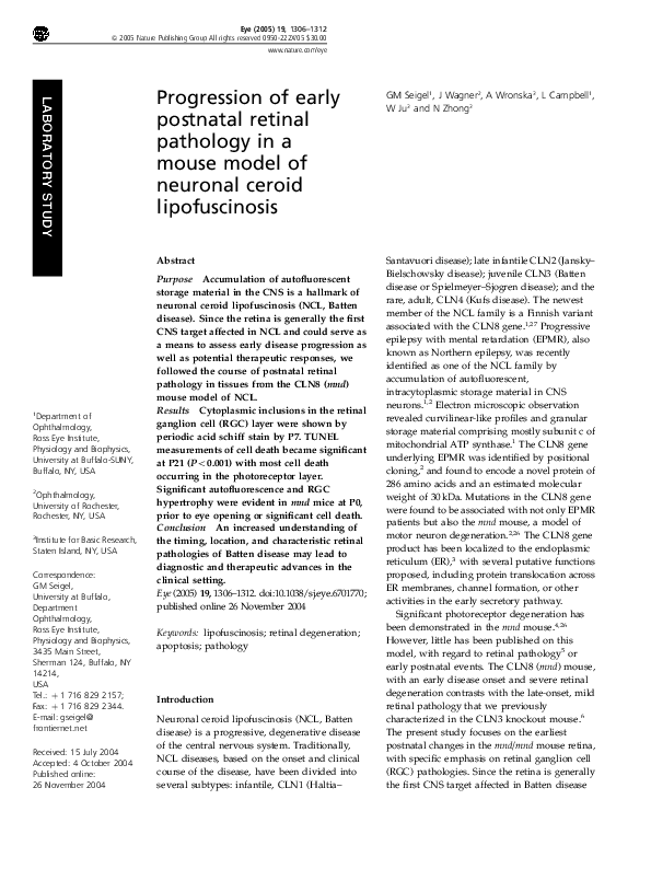 (PDF) Progression of early postnatal retinal pathology in a mouse model ...