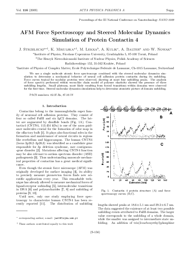 (PDF) AFM force spectroscopy and steered molecular dynamics simulation of protein Contactin 4