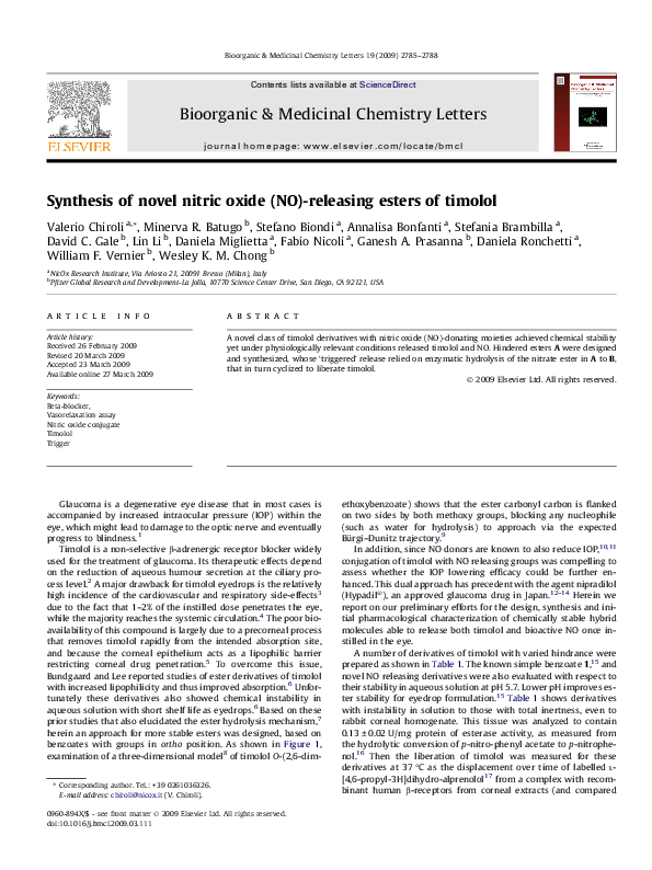 (PDF) Synthesis of novel nitric oxide (NO)-releasing esters of timolol