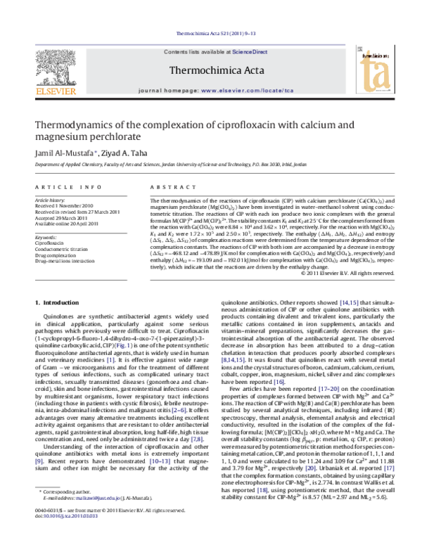 (PDF) Thermodynamics of the complexation of ciprofloxacin with calcium ...