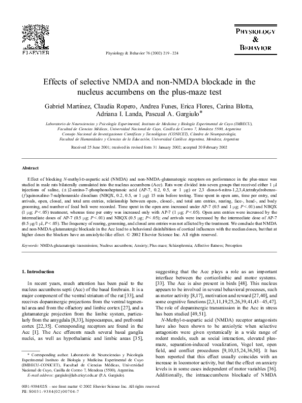 (PDF) Effects of selective NMDA and non-NMDA blockade in the nucleus ...