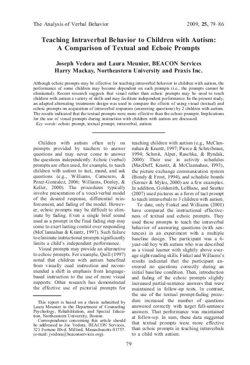 (PDF) Teaching intraverbal behavior to children with autism: a ...