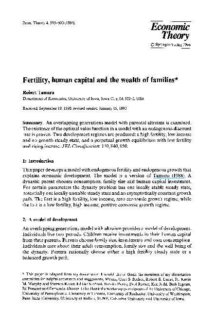 (PDF) Fertility , Human Capital and the "Wealth of Nations | Robert ...