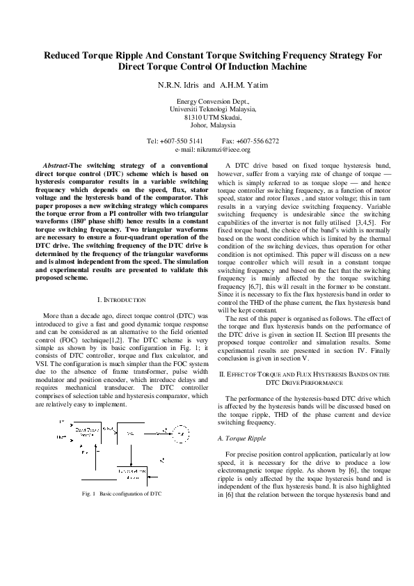 Pdf Reduced Torque Ripple And Constant Torque Switching Frequency