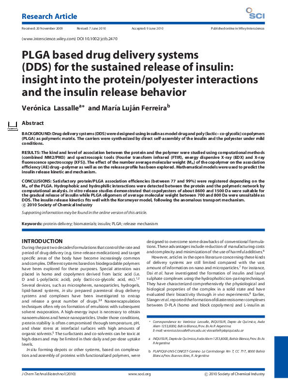 (PDF) PLGA based drug delivery systems (DDS) for the sustained release ...