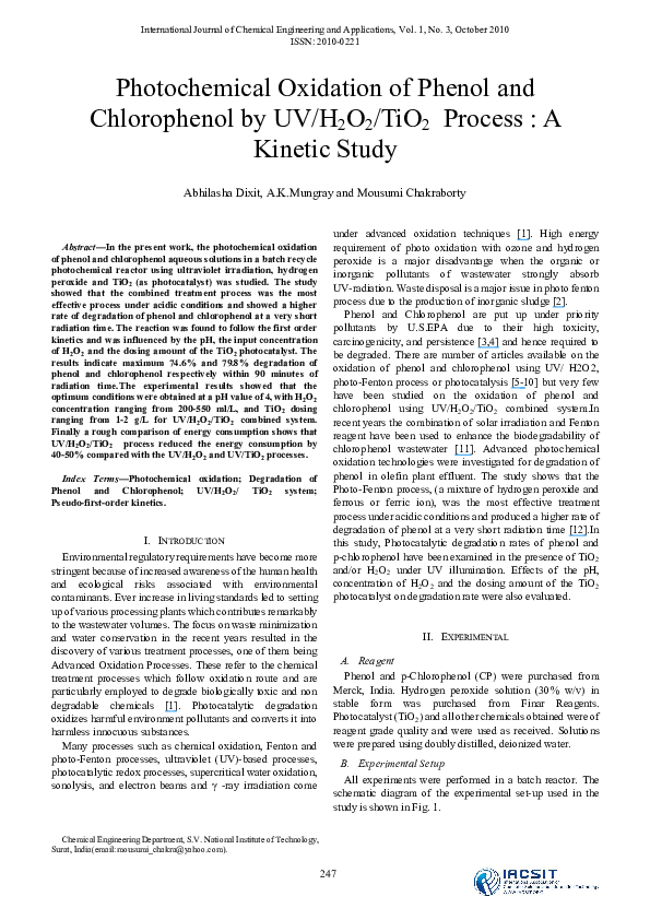 (PDF) Photochemical oxidation of phenol and chlorophenol by UV/H2O2 ...
