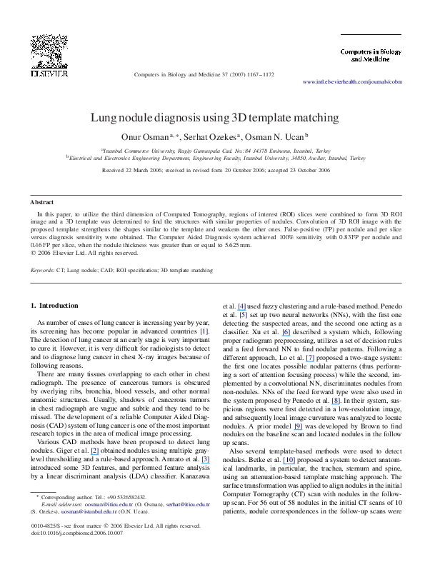 (PDF) Lung nodule diagnosis using 3D template matching
