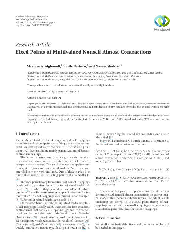 Pdf Fixed Points Of Multivalued Nonself Almost Contractions