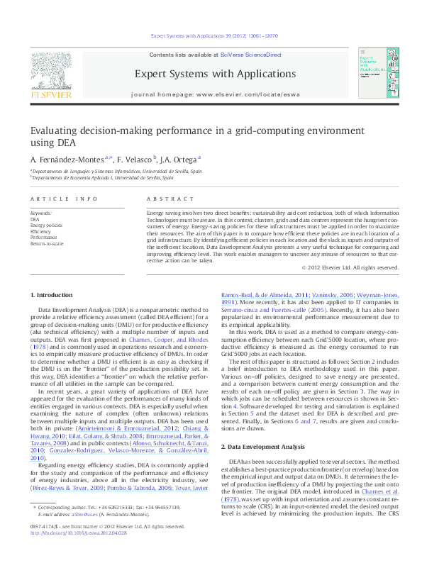 (PDF) Evaluating decision-making performance in a grid-computing environment using DEA
