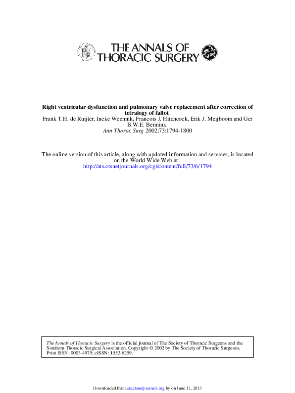 Pdf Right Ventricular Dysfunction And Pulmonary Valve Replacement 5516