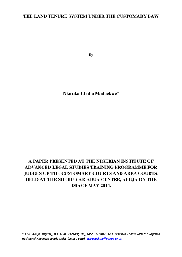 (PDF) THE LAND TENURE SYSTEM UNDER THE CUSTOMARY LAW A PAPER PRESENTED ...