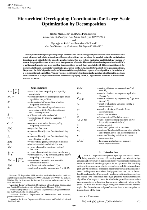 (PDF) Hierarchical Overlapping Coordination for Large-Scale Optimization by Decomposition