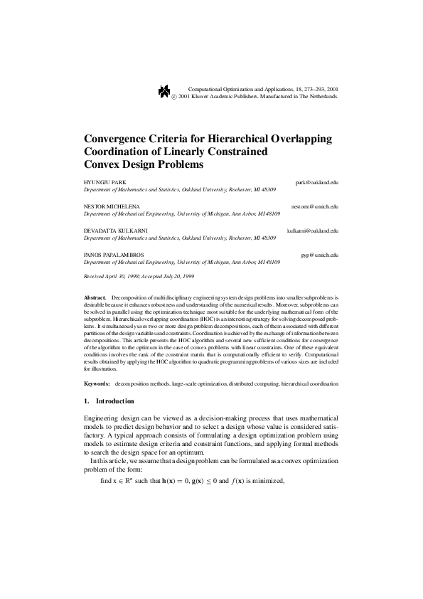 (PDF) Convergence criteria for hierarchical overlapping coordination of ...