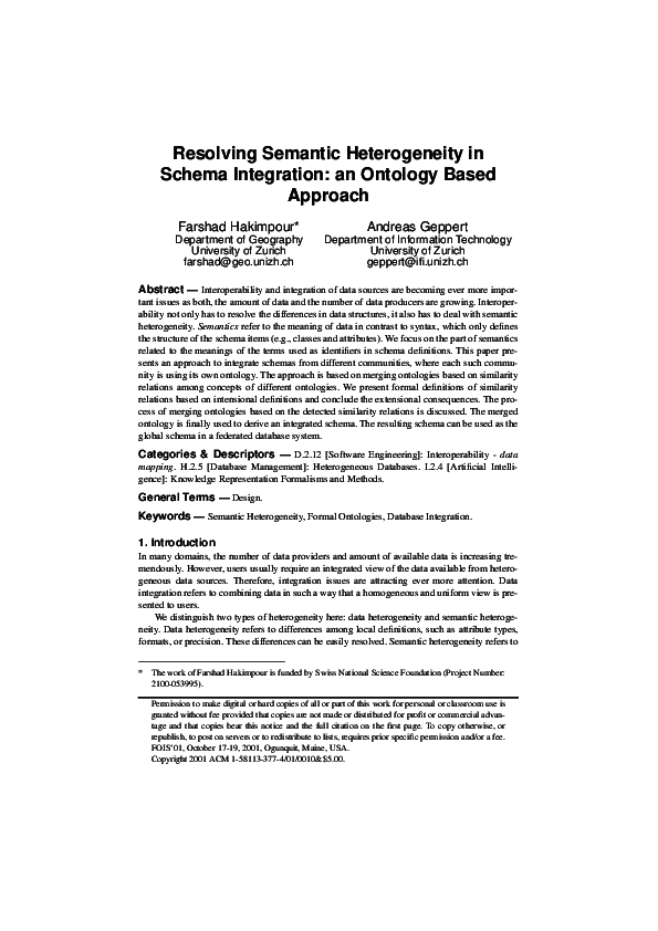 (PDF) Resolving Semantic Heterogeneity in Schema Integration: an Ontology Based Approach