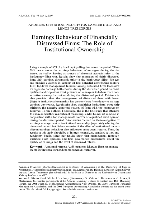 (PDF) Earnings Behaviour of Financially Distressed Firms: The Role of ...