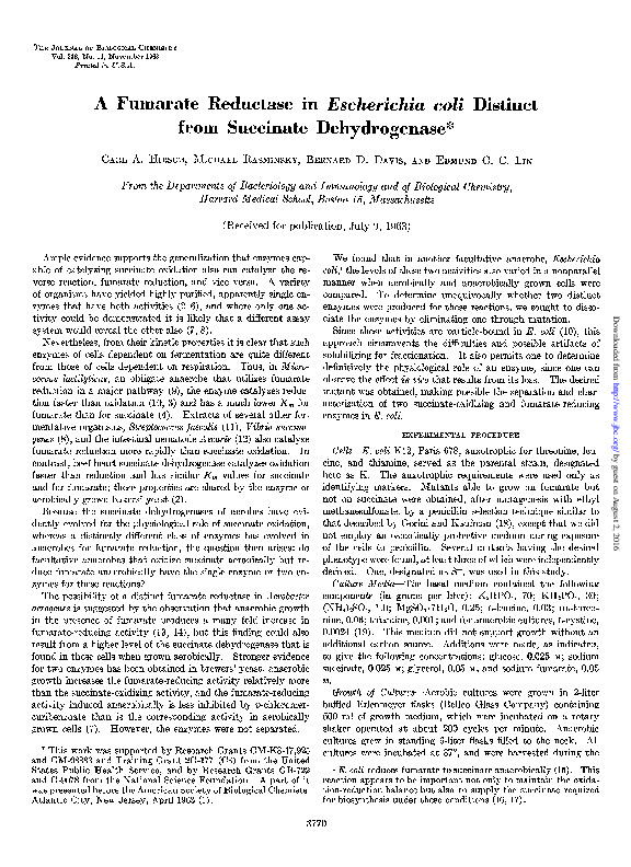 (PDF) A Fumarate Reductase in Escherichia Coli Distinct from Succinate ...