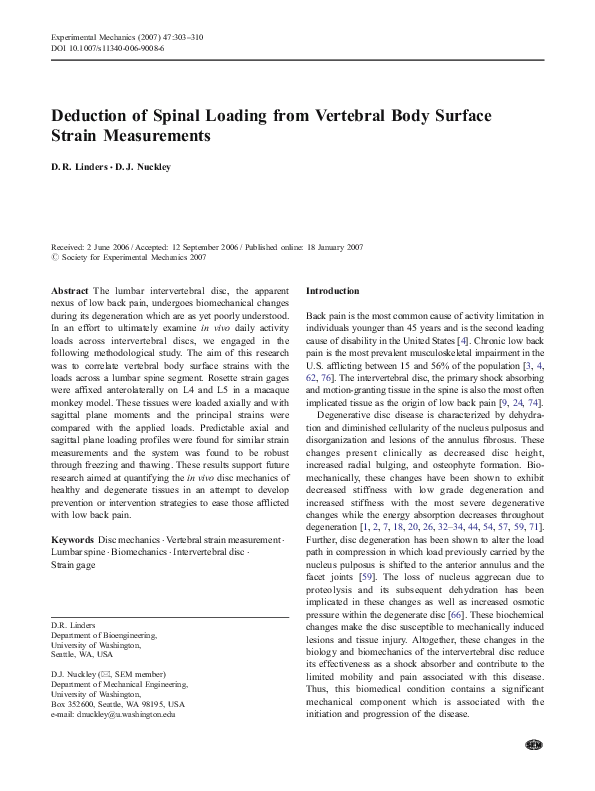 (PDF) Deduction of Spinal Loading from Vertebral Body Surface Strain ...