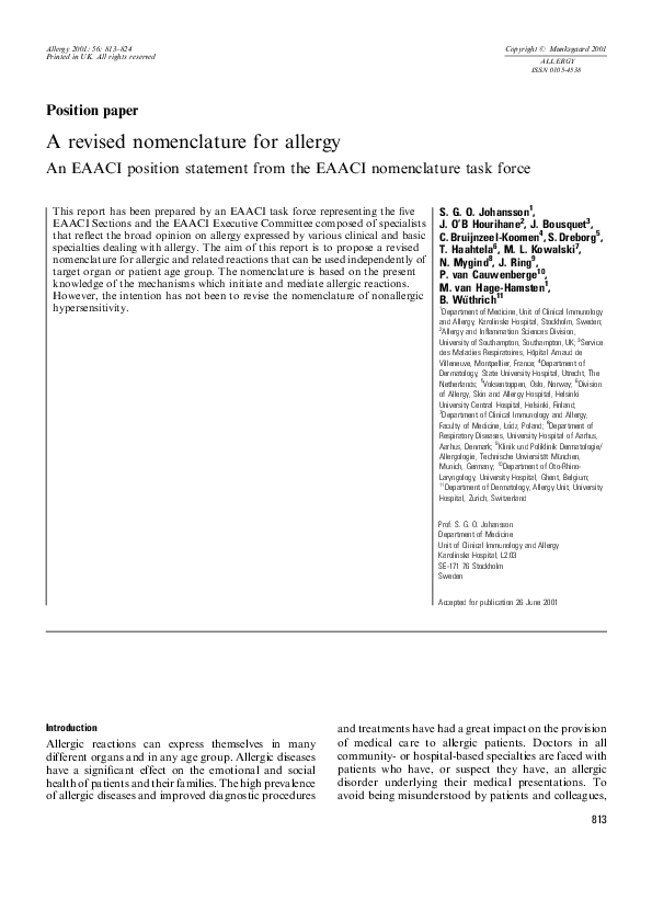 (PDF) A revised nomenclature for allergy: An EAACI position statement ...
