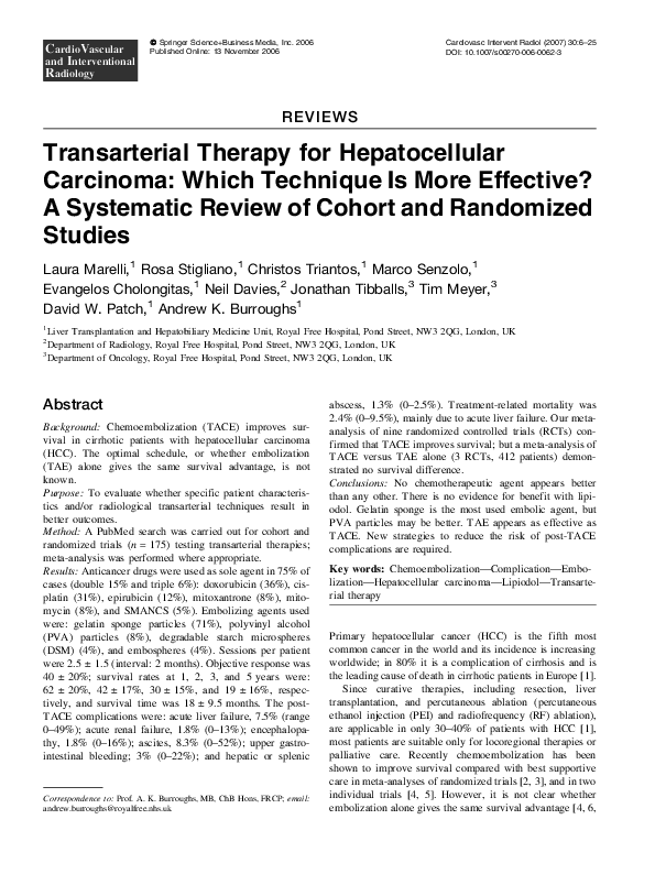 (PDF) Transarterial Therapy for Hepatocellular Carcinoma: Which Technique Is More Effective? A ...
