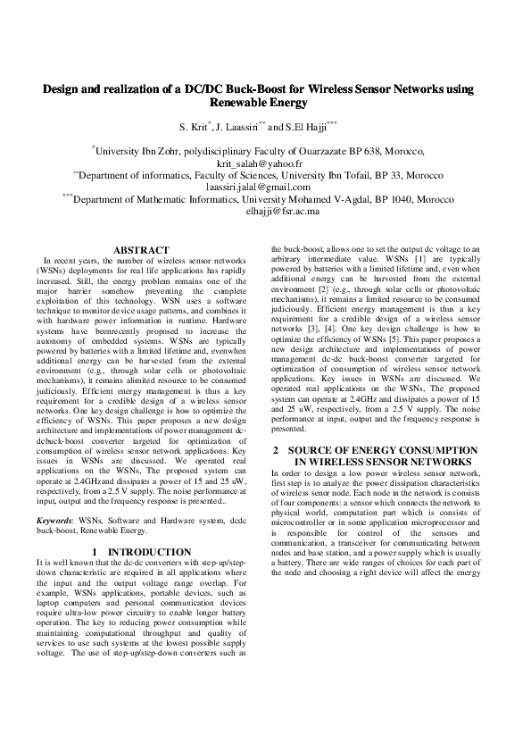 (PDF) Design and realization of a DC/DC Buck-Boost for Wireless Sensor Networks using Renewable ...