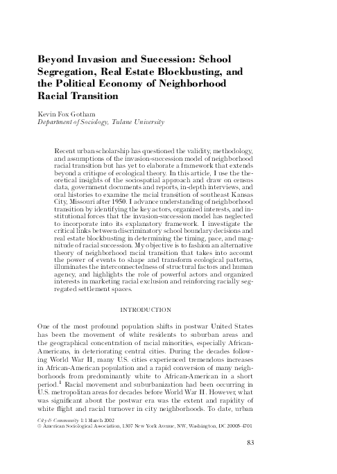 (PDF) Beyond Invasion and Succession: School Segregation, Real Estate ...