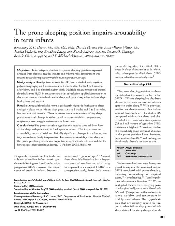 (PDF) The prone sleeping position impairs arousability in term infants