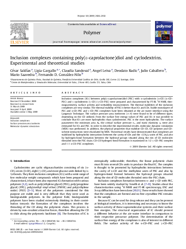 (PDF) Inclusion complexes containing poly(ɛ-caprolactone)diol and ...