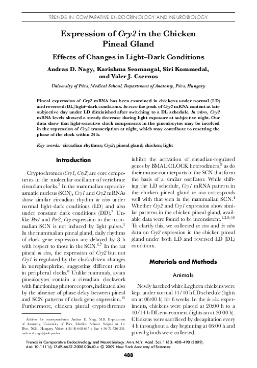 (PDF) Expression of Cry2 in the Chicken Pineal Gland