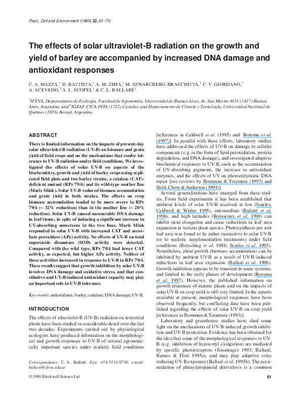 (PDF) The effects of solar ultraviolet-B radiation on the growth and yield of barley are ...