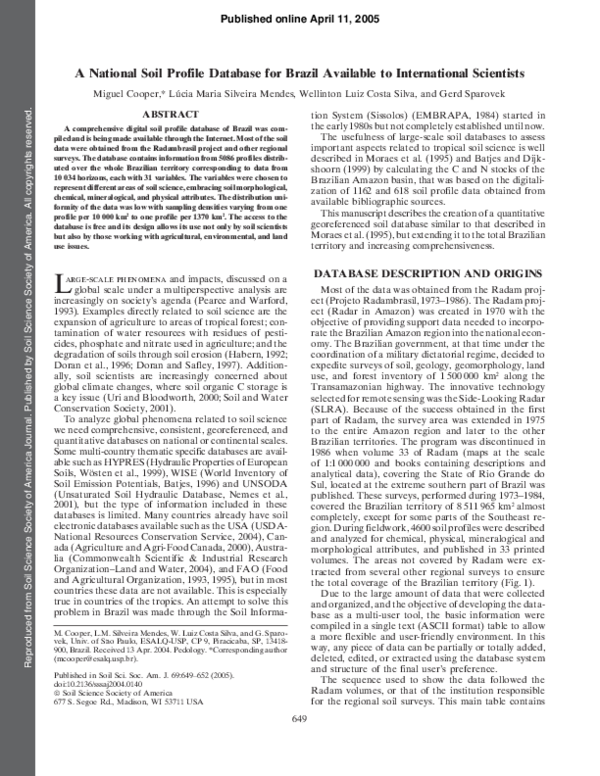 (PDF) A National Soil Profile Database for Brazil Available to ...