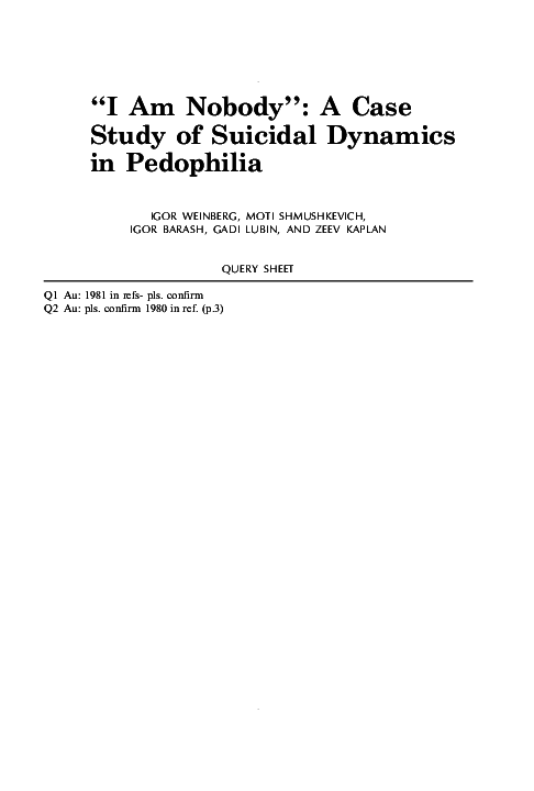 (PDF) I Am Nobody": A Case Study of Suicidal Dynamics in Pedophilia