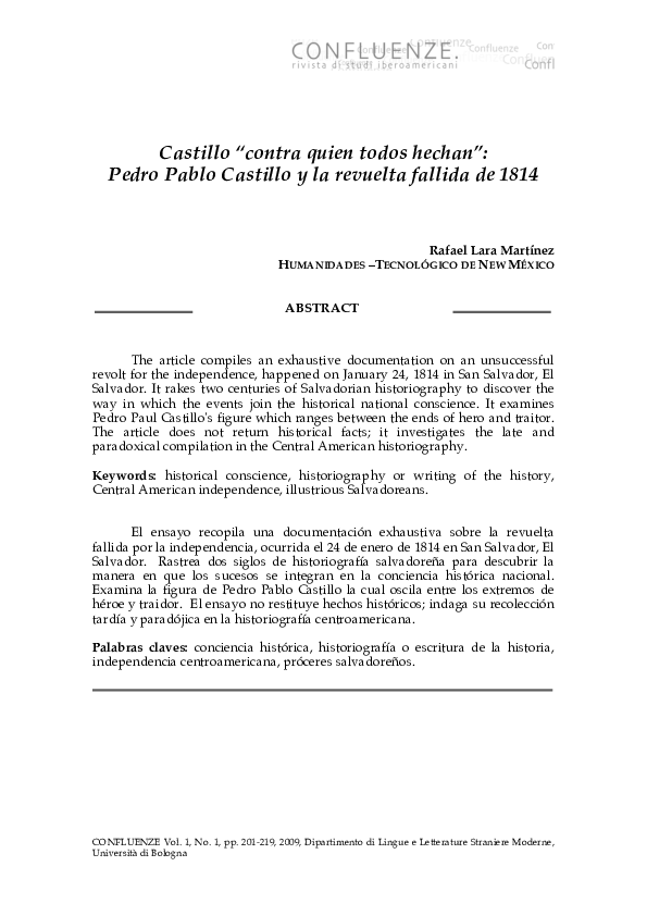 (PDF) Castillo contra quien todos hechan : Pedro Pablo Castillo y la ...