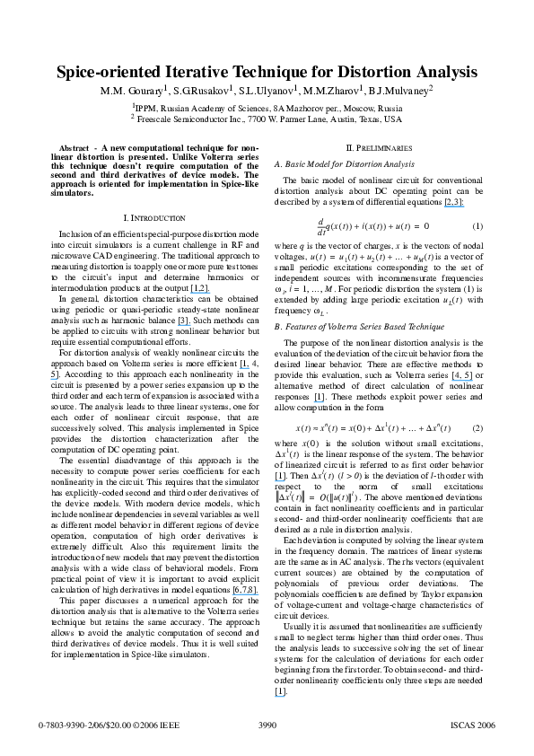 Pdf Spice Oriented Iterative Technique For Distortion Analysis
