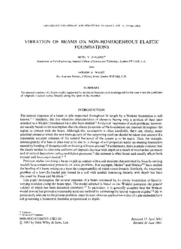 (PDF) Vibration of beams on non-homogeneous elastic foundations