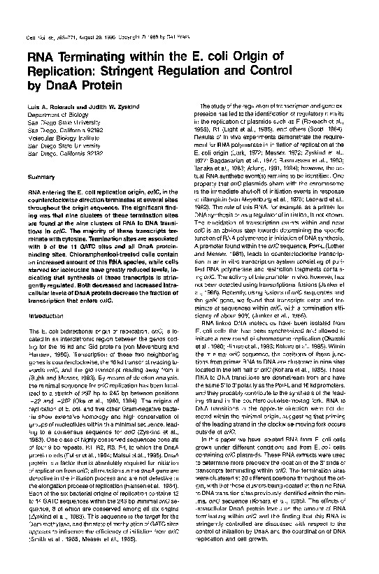 (PDF) RNA terminating within the E. coli origin of replication ...