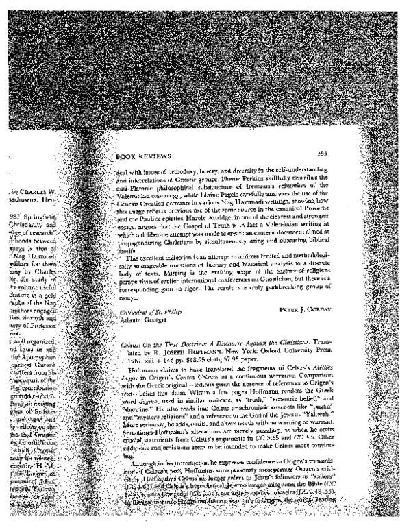 (PDF) Review of Celsus: On the True Doctrine: A Discourse Against the ...