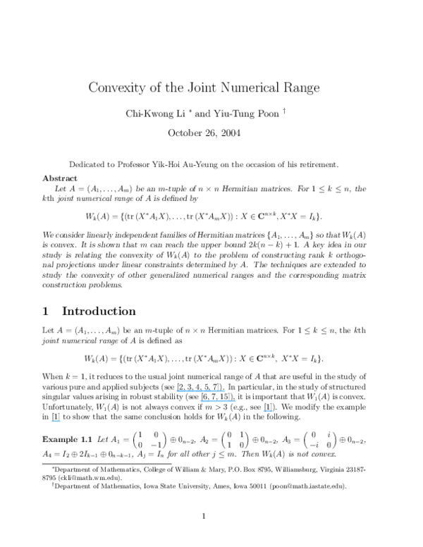 (PDF) Convexity of the joint numerical range