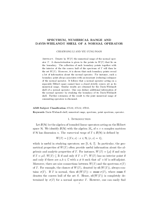 (PDF) Spectrum, Numerical Range and Davis-Wielandt Shell of a Normal Operator