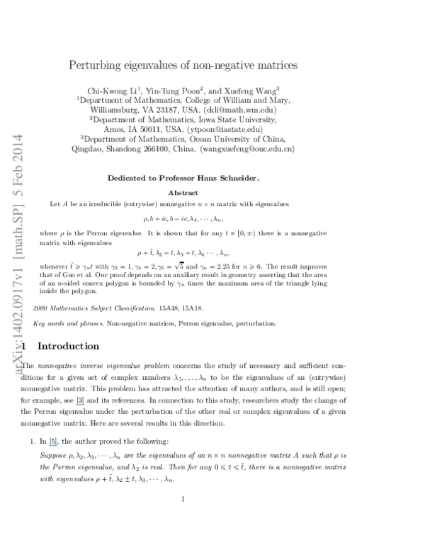 (PDF) Eigenvalue Perturbations in Nonnegative Matrices