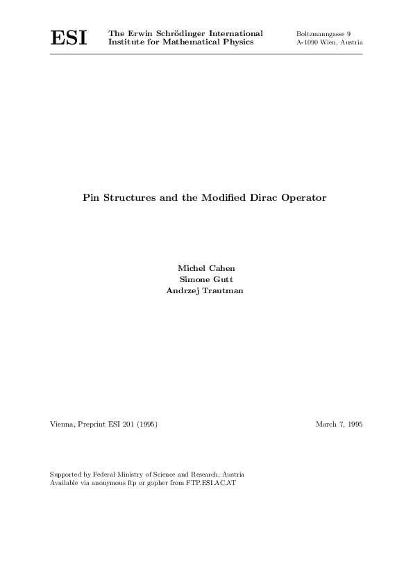 (PDF) Pin structures and the modified Dirac operator