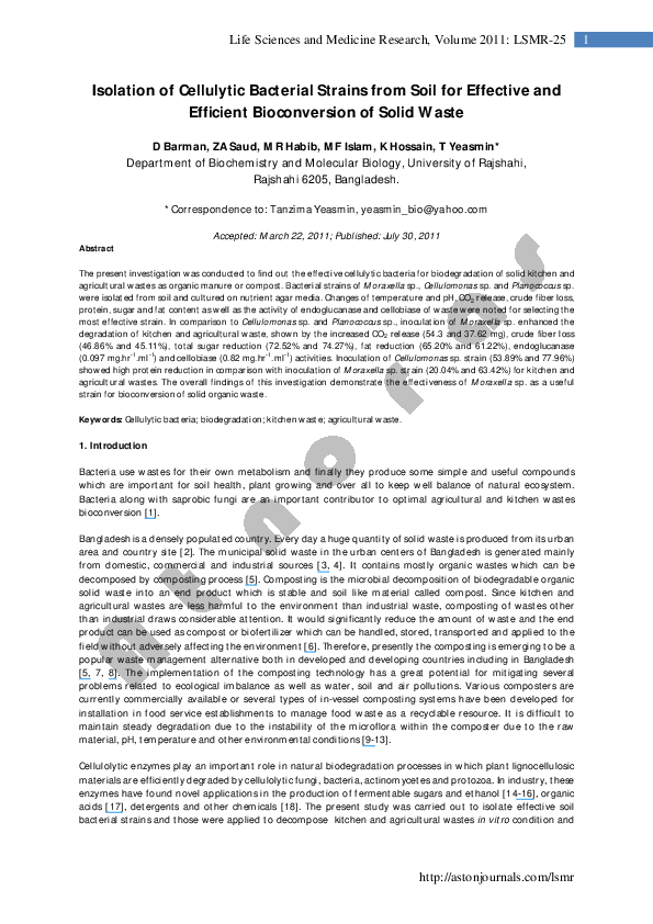 (PDF) Isolation of Cellulytic Bacterial Strains from Soil for Effective and Efficient ...